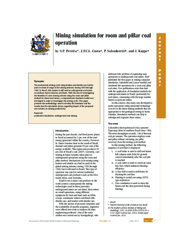 (PDF) Mining simulation for room and pillar coal operation