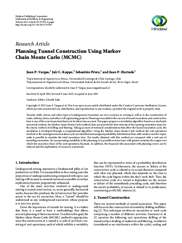 (PDF) Planning Tunnel Construction Using Markov Chain Monte Carlo (MCMC)