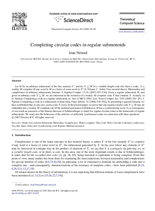 (PDF) Completing circular codes in regular submonoids