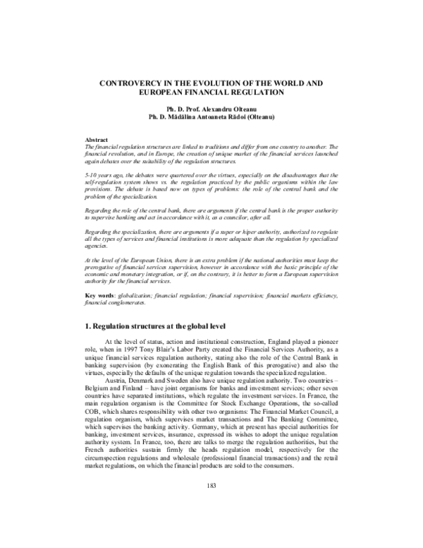 (PDF) controversy In The Evolution Of The World And European Financial ...