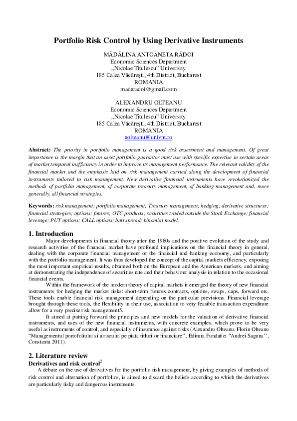 (PDF) Portfolio Risk Control by Using Derivative Instruments