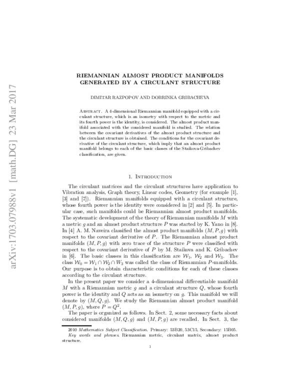 (PDF) Riemannian almost product manifolds generated by a circulant structure