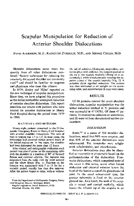 (PDF) Scapular manipulation for reduction of anterior shoulder ...