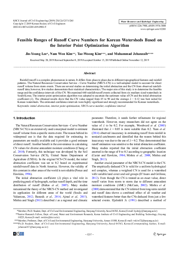 (PDF) Feasible Ranges of Runoff Curve Numbers for Korean Watersheds Based on the Interior Point ...