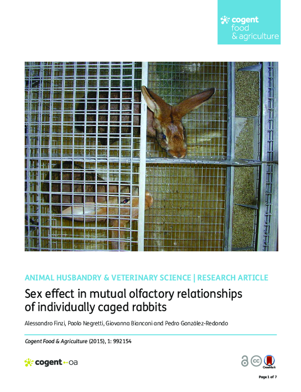 Pdf Sex Effect In Mutual Olfactory Relationships Of Individually Caged Rabbits Alessandro