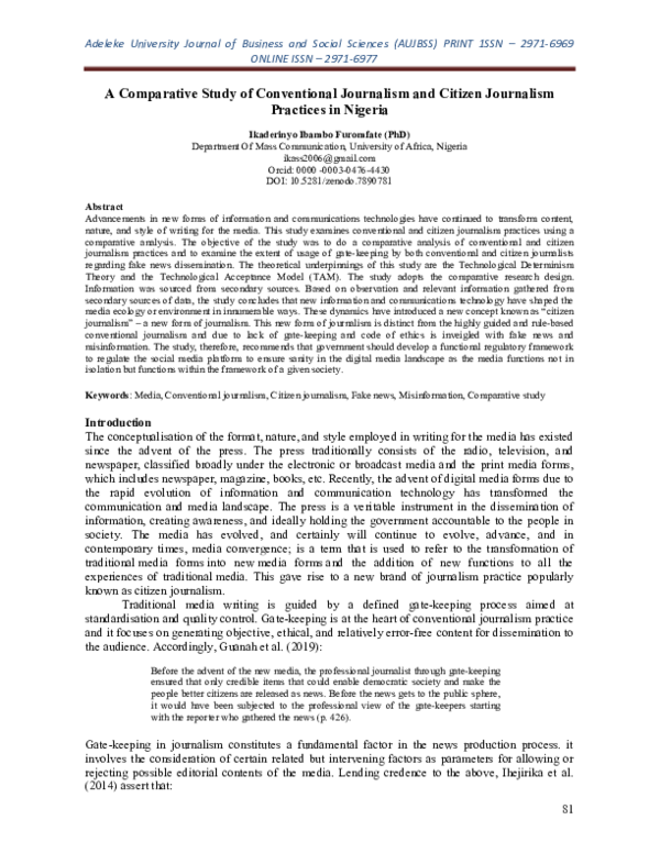 (PDF) A Comparative Study of Conventional Journalism and Citizen ...