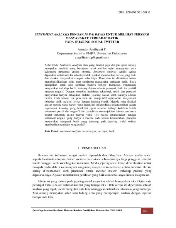 (PDF) Sentiment Analysis dengan Naive Bayes untuk Melihat Persepsi Masyarakat terhadap Batik ...