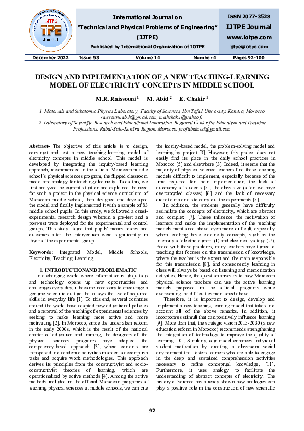 (PDF) DESIGN AND IMPLEMENTATION OF A NEW TEACHING-LEARNING MODEL OF ...