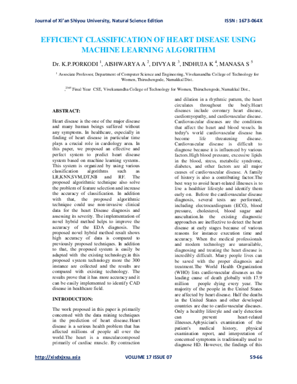 (PDF) Efficient Classification of Heart Disease Using Machine Learning ... (PDF) Efficient Classification of Heart Disease Using Machine Learning ...