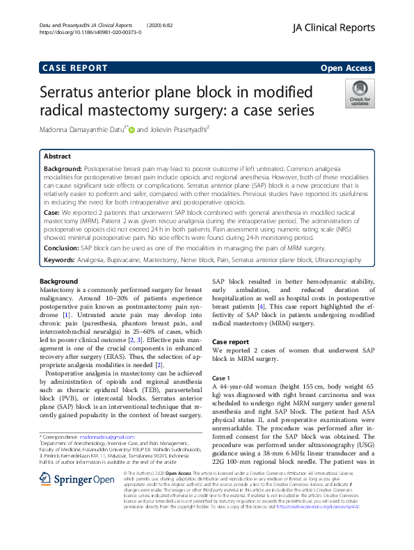 (PDF) Serratus Anterior Block in Radical Mastectomy