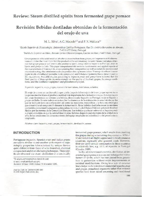 (PDF) Review: Steam distilled spirits from fermented grape pomace ...