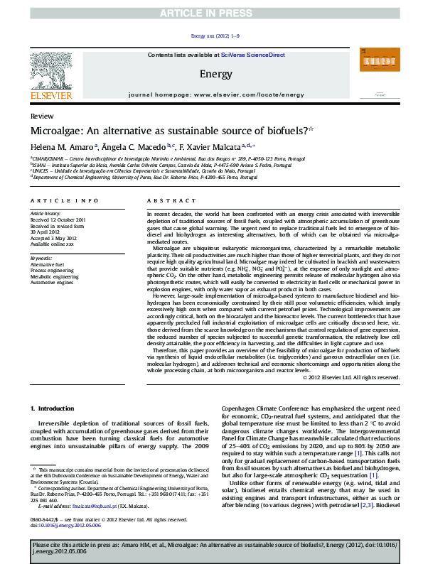 Pdf Microalgae An Alternative As Sustainable Source Of Biofuels