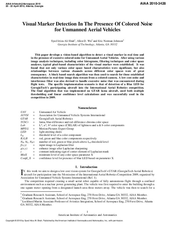 (PDF) Visual Marker Detection in the Presence of Colored Noise for UAVs