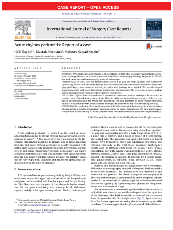 (PDF) Acute chylous peritonitis: Report of a case