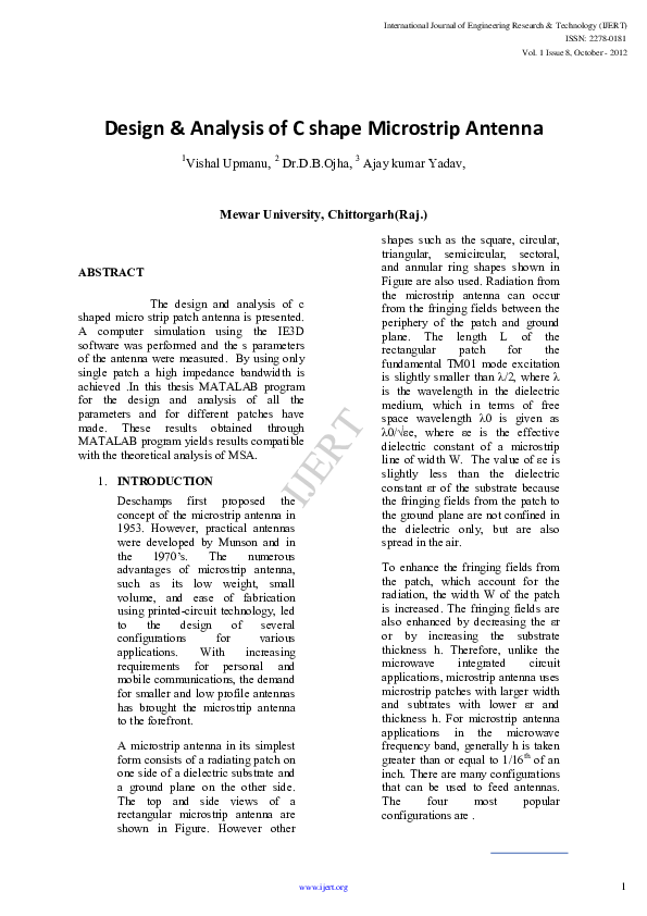 (PDF) Design & Analysis of C shape Microstrip Antenna