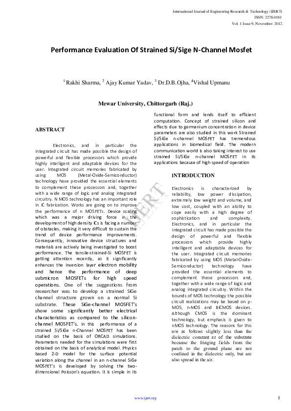 (PDF) Performance Evaluation Of Strained Si/Sige N-Channel Mosfet