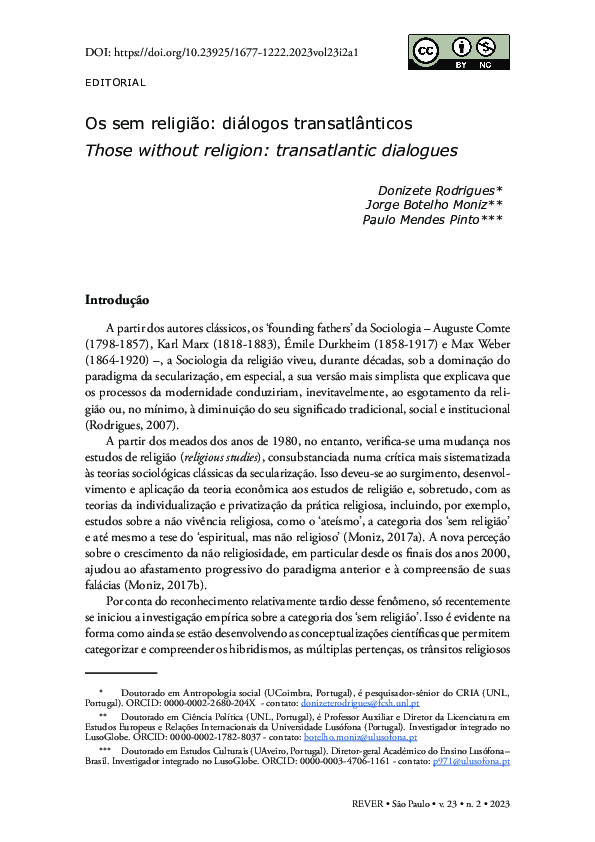 (PDF) Those without religion: transatlantic dialogues