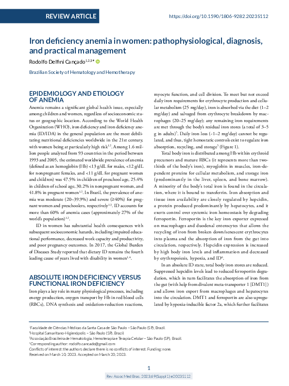 (PDF) Iron deficiency anemia in women: pathophysiological, diagnosis, and practical management