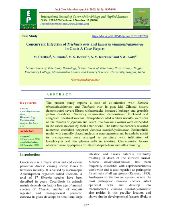 (PDF) Concurrent Infection of Trichuris ovis and Eimeria ...