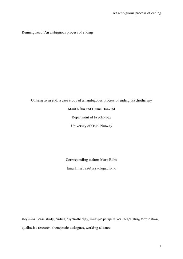 (PDF) Coming to an end: A case study of an ambiguous process of ending ...