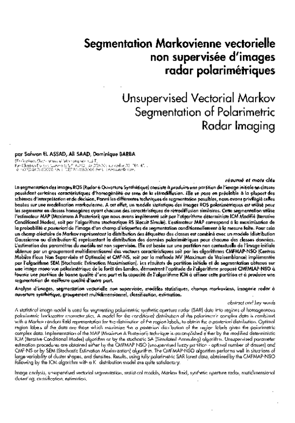 (PDF) Unsupervised vectorial markov segmentation of polarimetric radar imaging