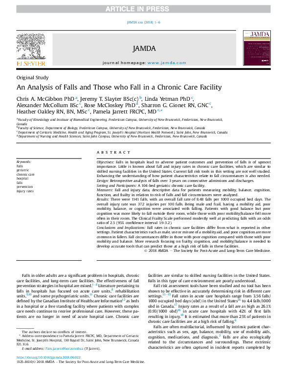 (PDF) An Analysis of Falls and Those who Fall in a Chronic Care Facility
