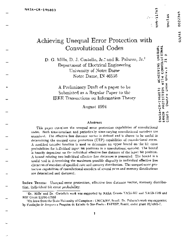 Pdf Achieving Unequal Error Protection With Convolutional Codes Reginaldo Palazzo