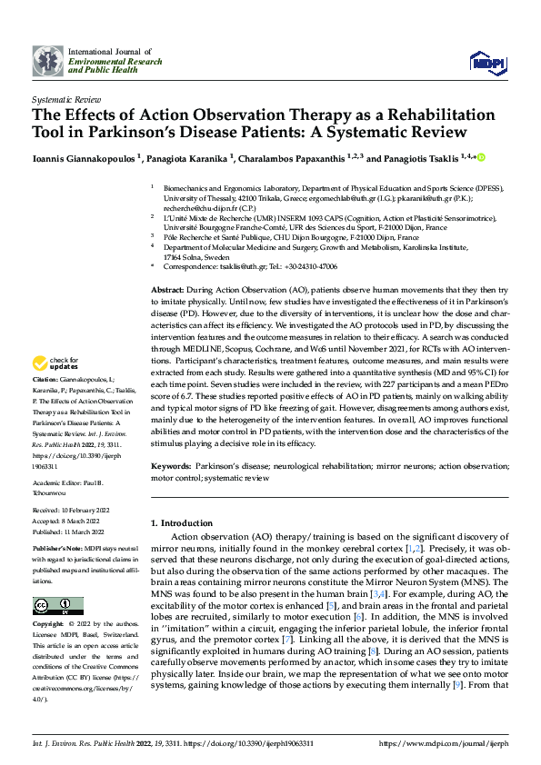 (PDF) The Effects of Action Observation Therapy as a Rehabilitation ...