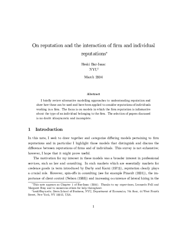 (PDF) On reputation and the interaction of …rm and individual reputations