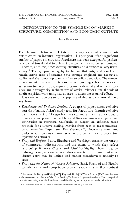 (PDF) Introduction to the Symposium on Market Structure, Competition ...