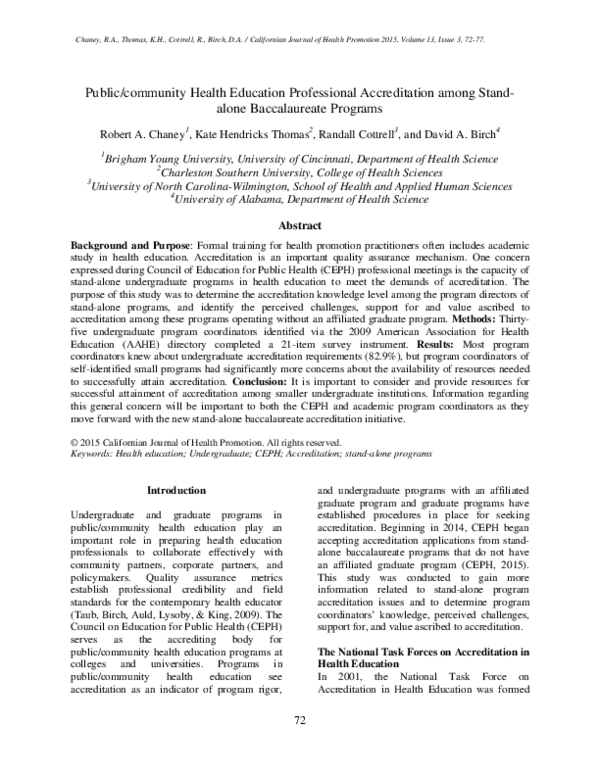 (PDF) Public/community Health Education Professional Accreditation ...