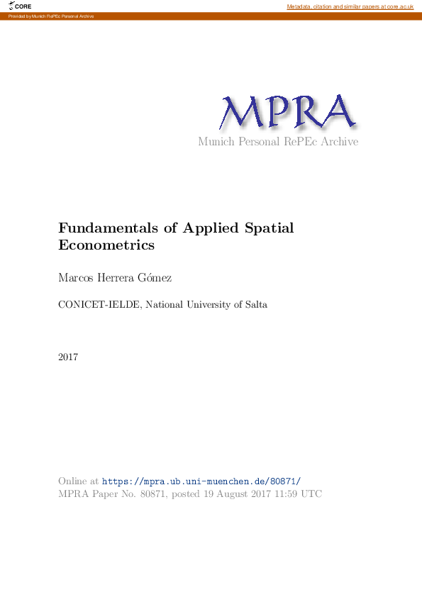 (PDF) Fundamentos de Econometría Espacial Aplicada