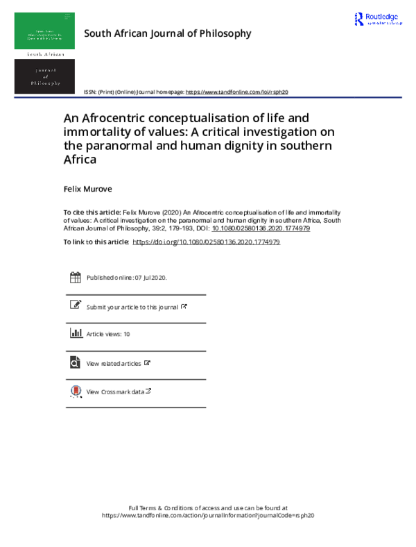 (PDF) An Afrocentric conceptualisation of life and immortality of ...