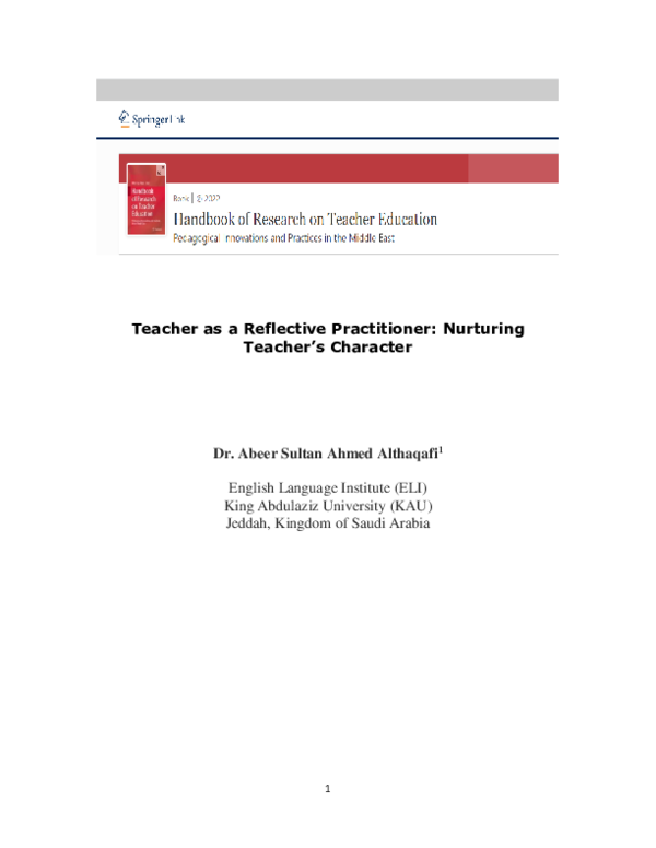 (PDF) Teacher as a Reflective Practitioner: Nurturing Teacher’s Character