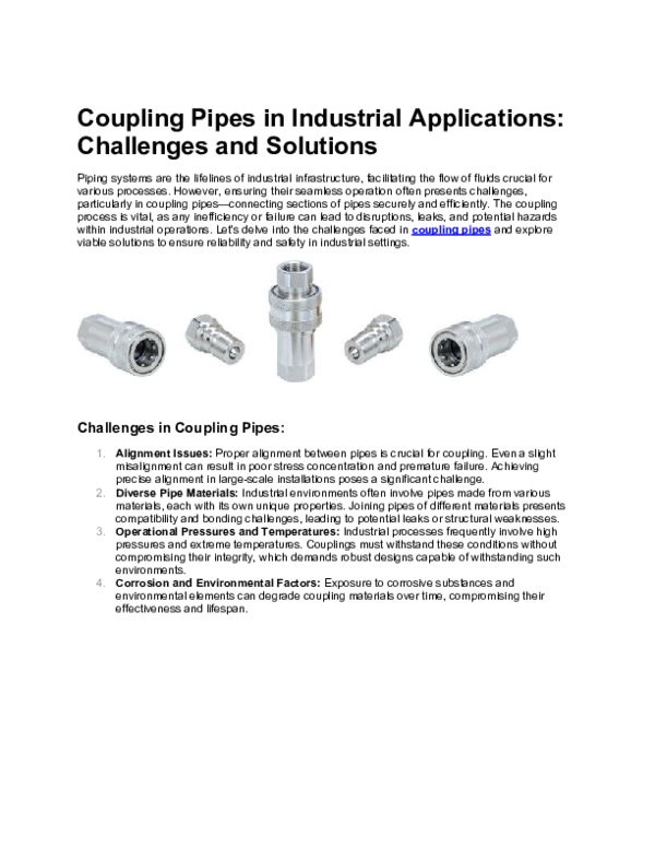 (DOC) Coupling Pipes in Industrial Applications Challenges and Solutions