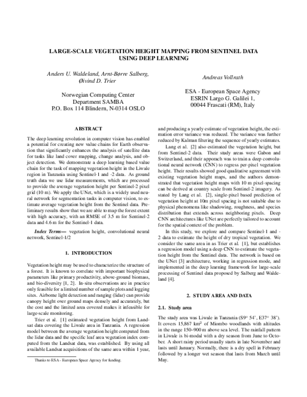 Pdf Large Scale Vegetation Height Mapping From Sentinel Data Using Deep Learning