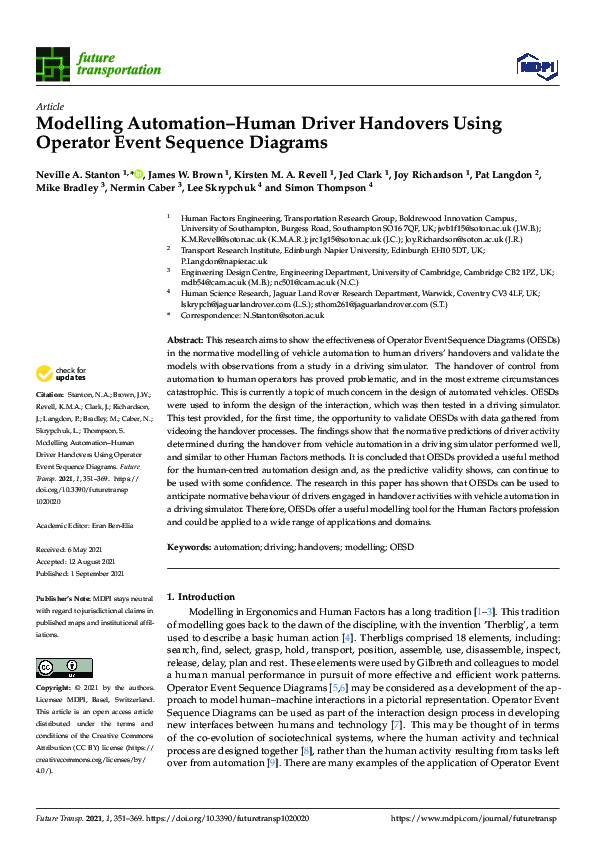 (PDF) Modelling Automation–Human Driver Handovers Using Operator Event ...