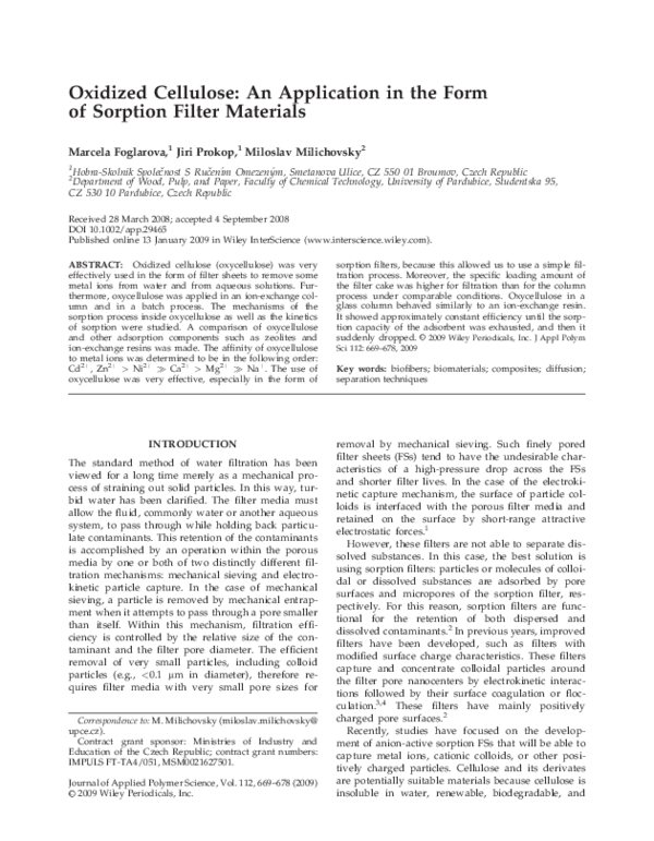 (PDF) Oxidized cellulose: An application in the form of sorption filter ...