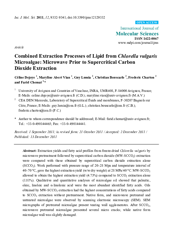 (PDF) Combined extraction processes of lipid from Chlorella vulgaris ...