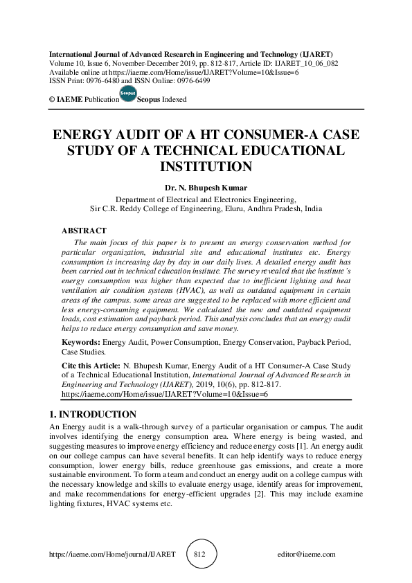 (PDF) ENERGY AUDIT OF A HT CONSUMER-A CASE STUDY OF A TECHNICAL ...