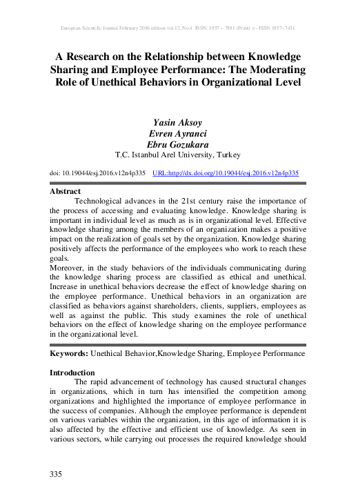 (PDF) A Research on the Relationship between Knowledge Sharing and Employee Performance: The ...