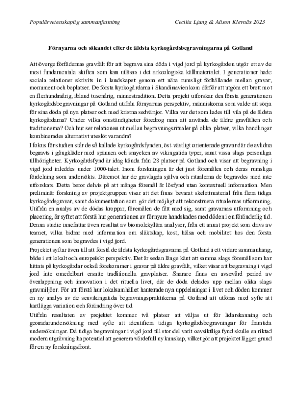 (PDF) 'Early adopters: the search for Gotland’s first churchyard burials / Förnyarna och ...
