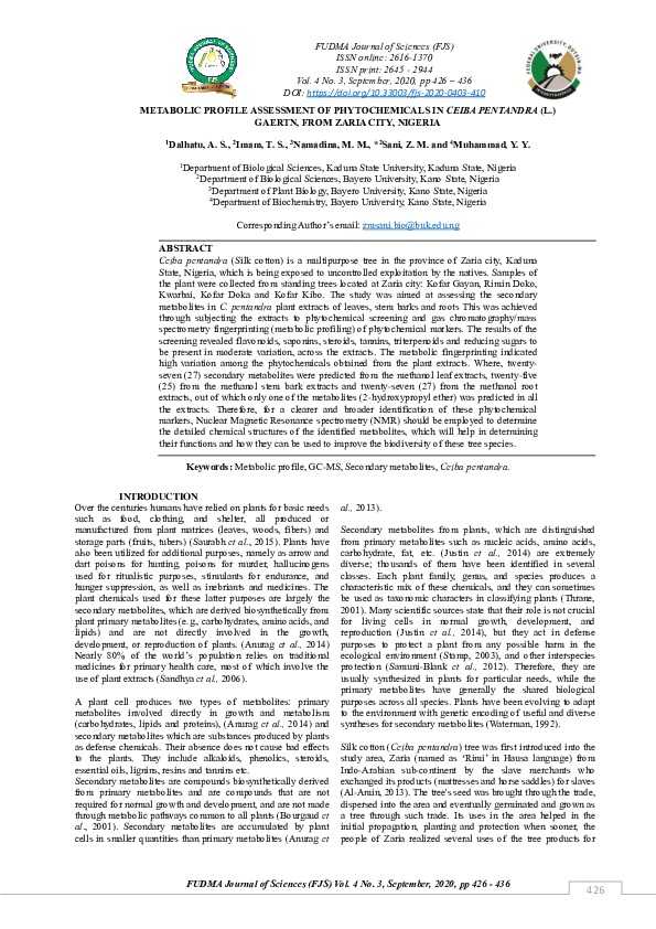 (PDF) Metabolic Profile Assessment of Phytochemicals in Ceiba Pentandra ...