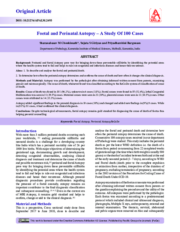 (PDF) Foetal and Perinatal Autopsy – A Study Of 100 Cases