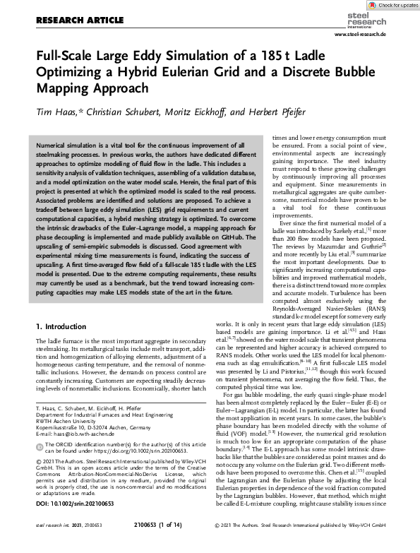 (PDF) Full‐scale large eddy simulation of a 185 t ladle optimizing a hybrid Eulerian grid and a ...