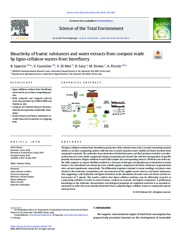 (PDF) Bioactivity of humic substances and water extracts from compost ...