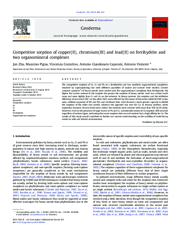 (PDF) Competitive sorption of copper(II), chromium(III) and lead(II) on ...