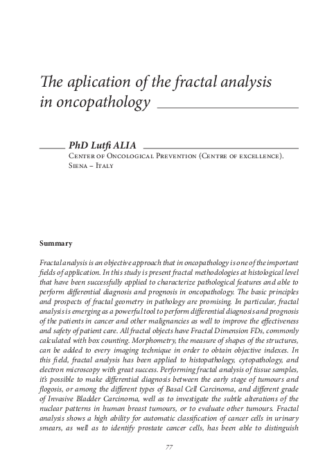 (PDF) The aplication of the fractal analysis in oncopathology