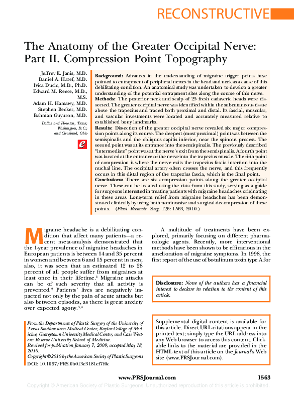 (PDF) The Anatomy of the Greater Occipital Nerve: Part II. Compression ...