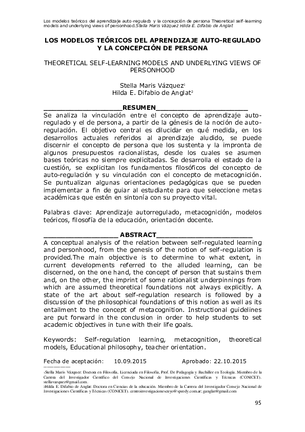 (PDF) Los Modelos Teóricos Del Aprendizaje Auto-Regulado y La ...